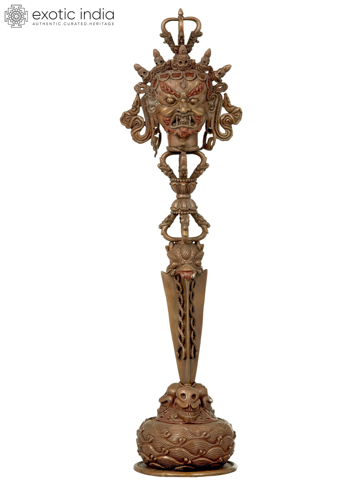 Fine Quality Tibetan Buddhist Mahakala Phurpa On Skull Stand - Made in ...
