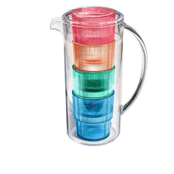 Fine Ribbed Glasses & Pitcher - Multicolor - Set of 5 - Walmart.com