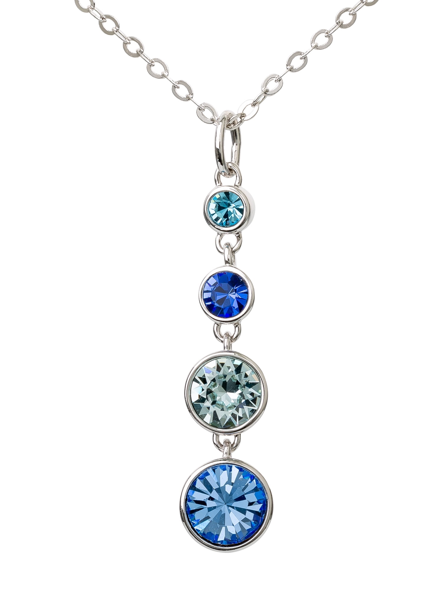 Fine Silver Plated Blue Crystal Drop Necklace, 18" + 2" Chain - Walmart.com