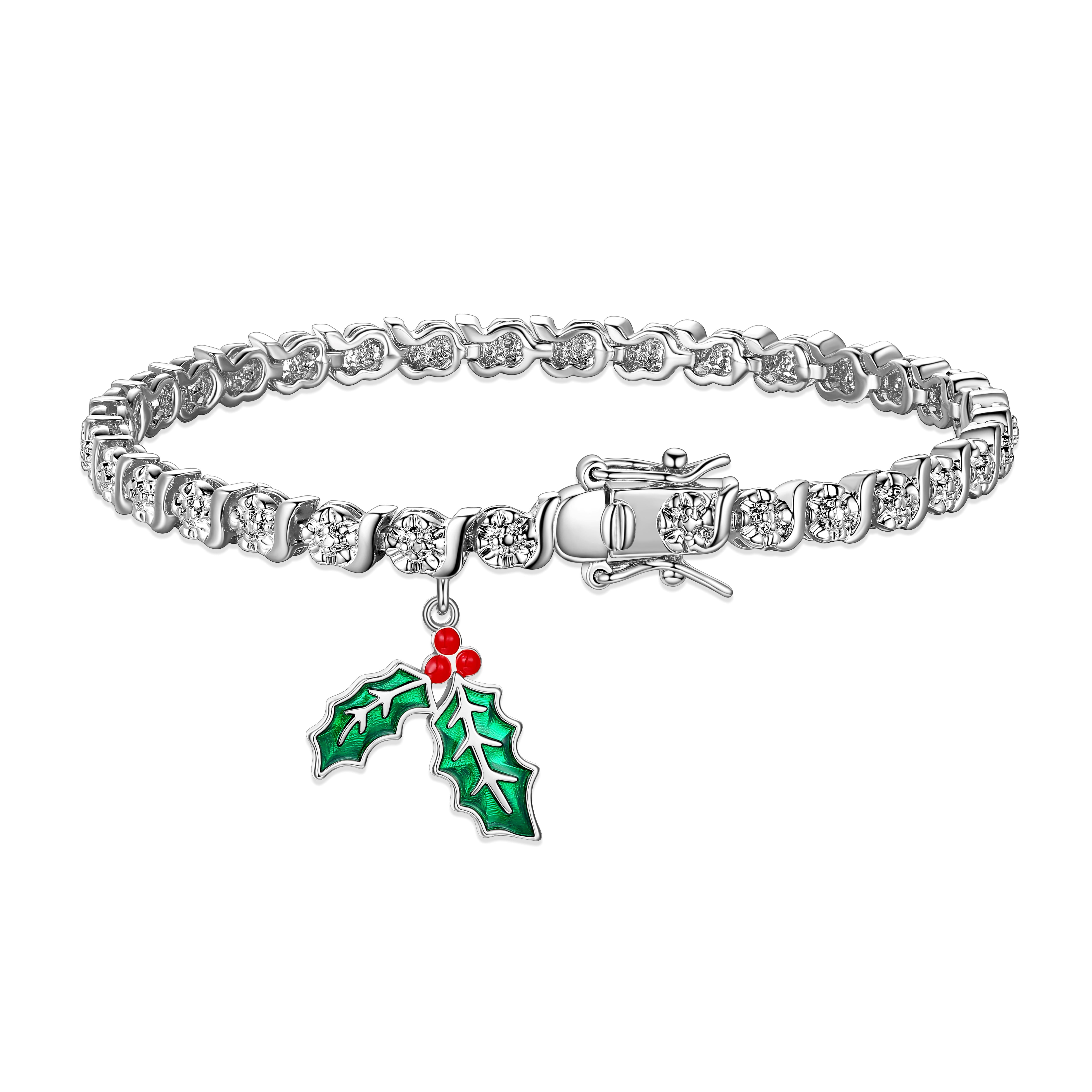 Fine Silver Plated Diamond Accent "S" Link Tennis Bracelet With Enamel ...