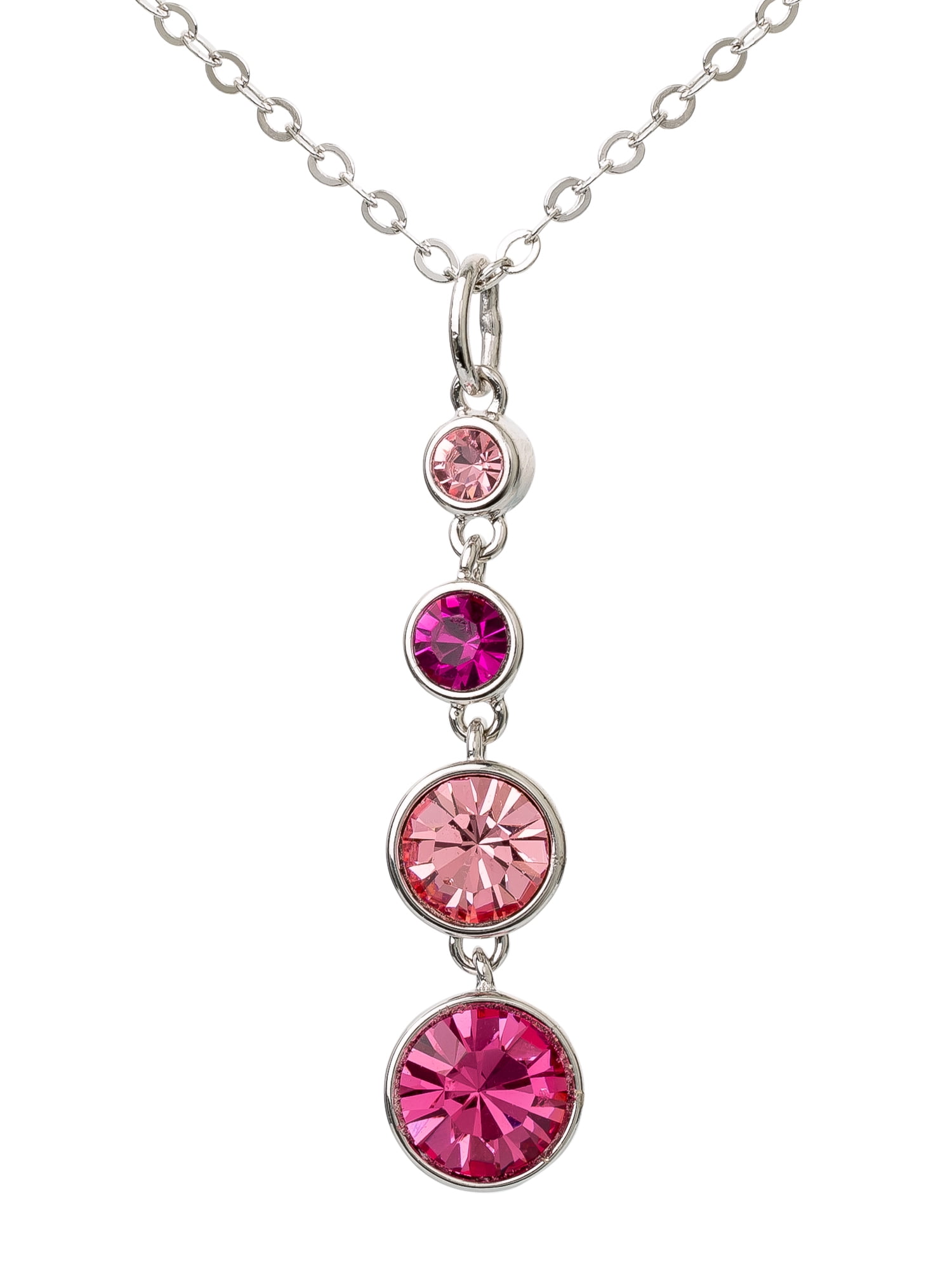 Believe Fine Womens' Silver Plated Pink Crystal Drop Necklace, 18" + 2 ...