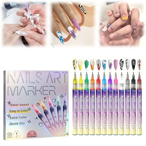 Fine Tips 3D Nail Art Pens, 12 Colors 0.5 MM Nail Marker Pens Nail ...