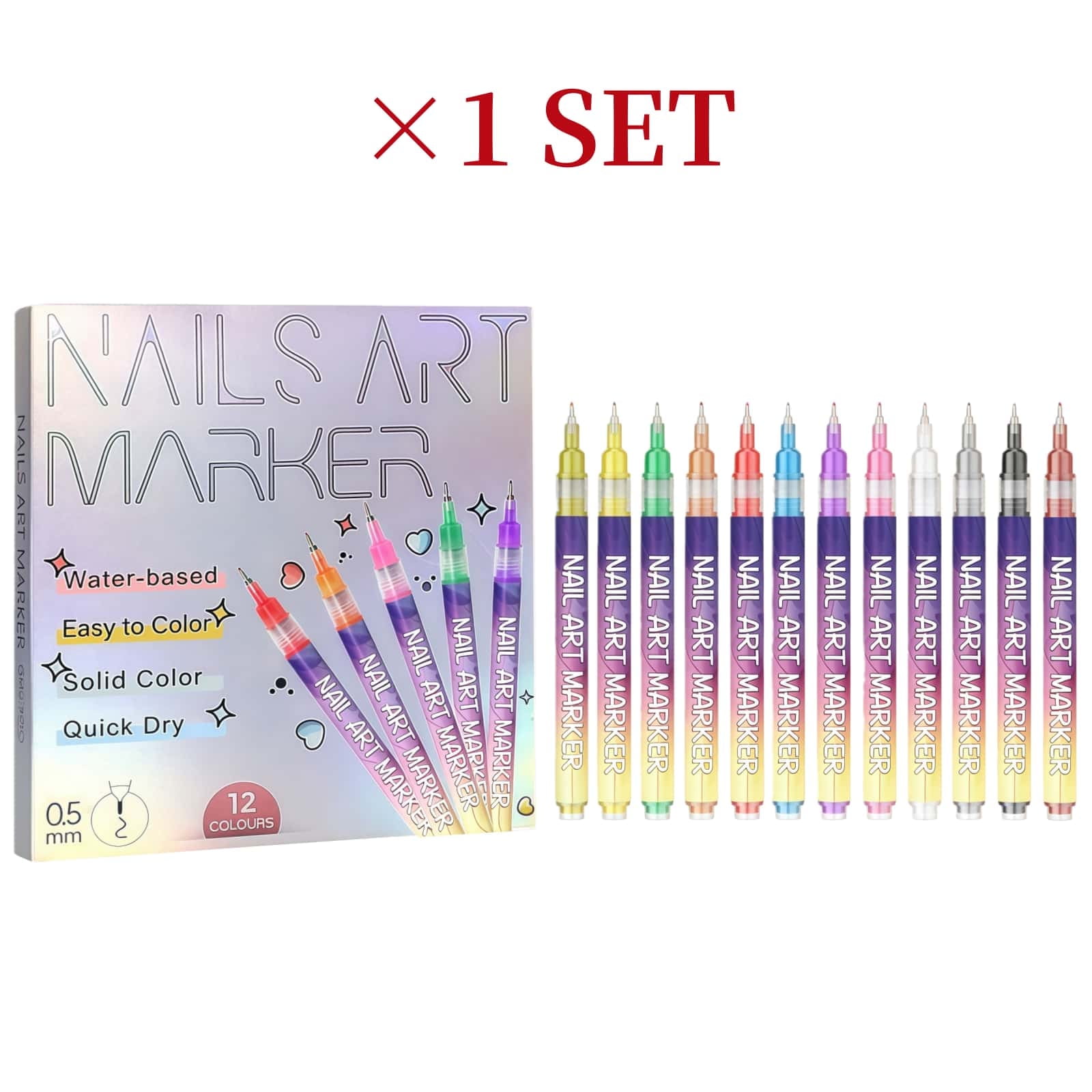 Fine Tips 3D Nail Art Pens, 12 Colors 0.5mm Nail Marker Pens Nail Point ...