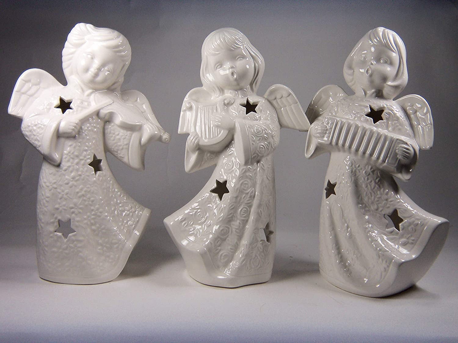 Fine White Ceramic Inspirational Angel Choir Playing Violin, Harp ...