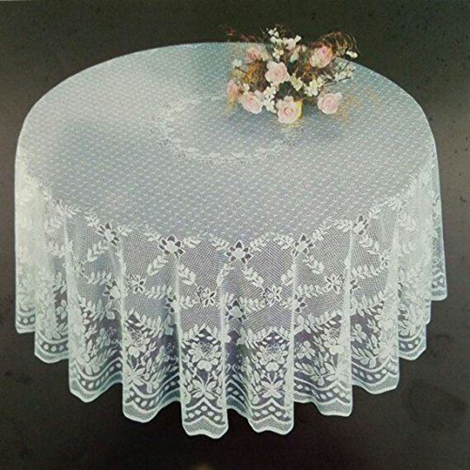 Fine White Lace Tablecloth in 90" Round. Floral Design. Perfect for ...