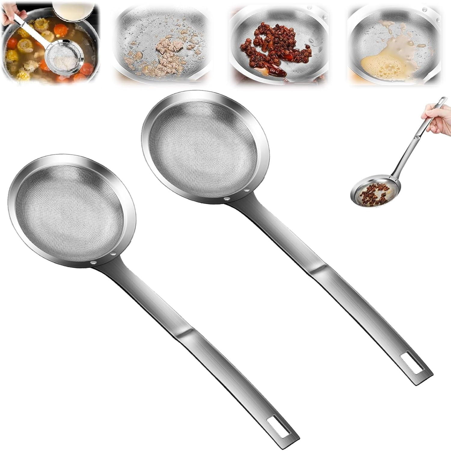 Fine mesh stainless steel colander, small and large sizes, easy to ...