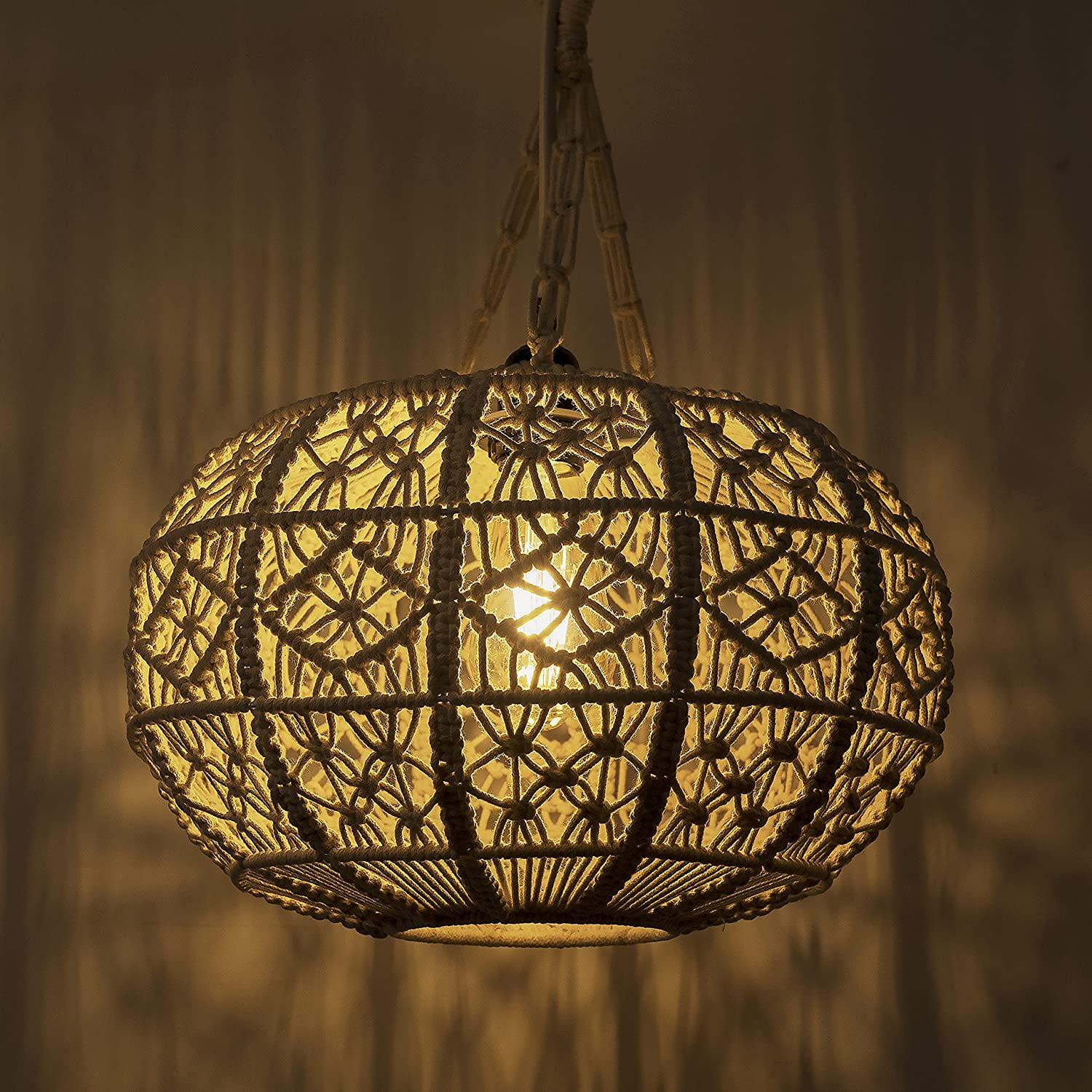 FineArt Hanging Chandelier Boho Lampshade Hand Woven Lamp for Living ...