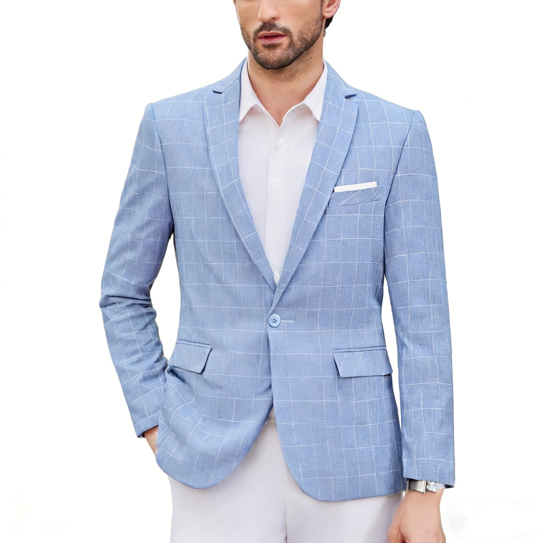 FineLong Men's Light Blue Checkered Business Casual Jacket - Walmart.com