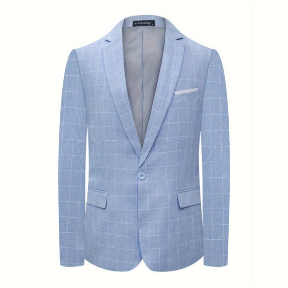 FineLong Men's Light Blue Checkered Business Casual Jacket - Walmart.com