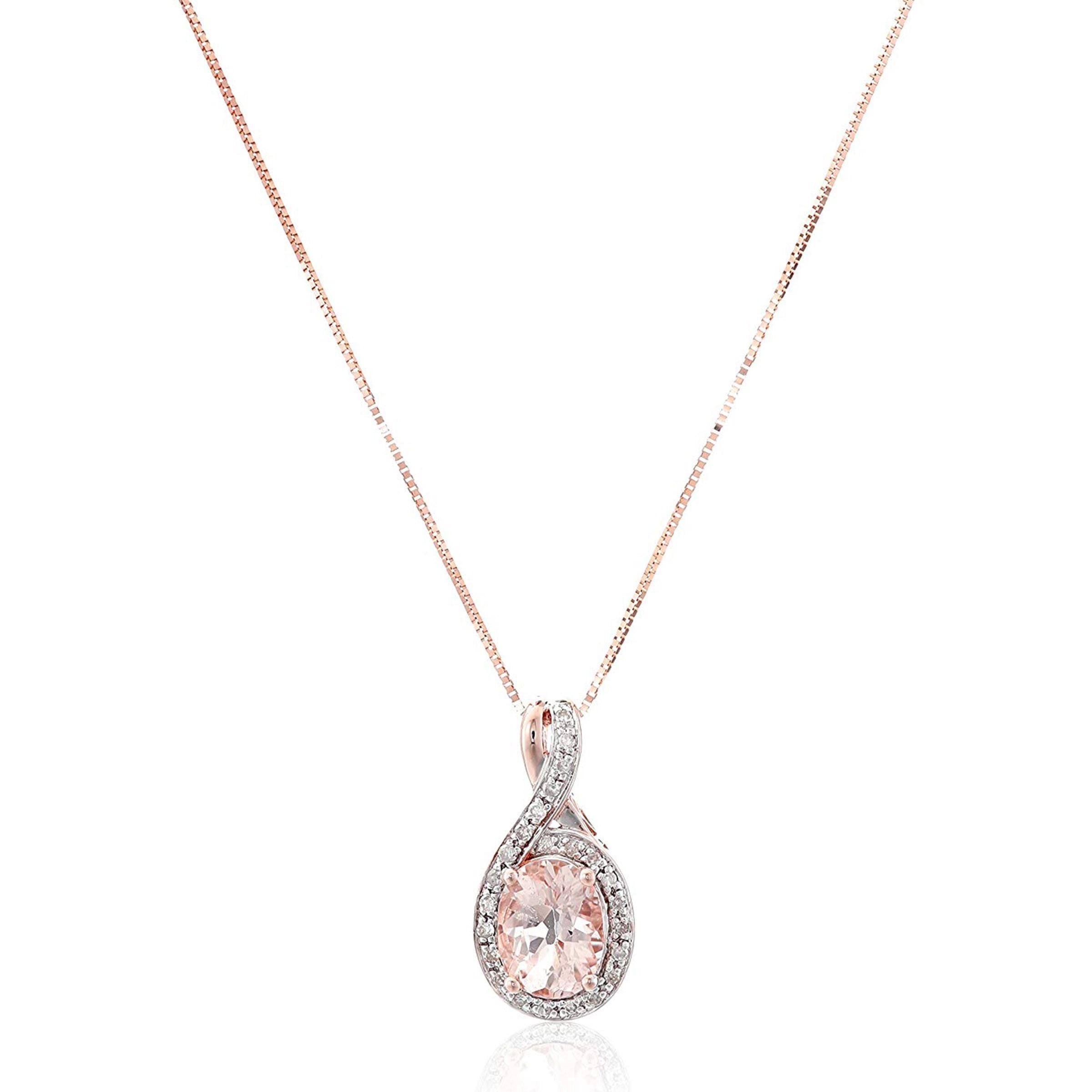 Finecraft Oval Pink Morganite & 1.05 ct. t.w. Diamond Pendant Necklace ...