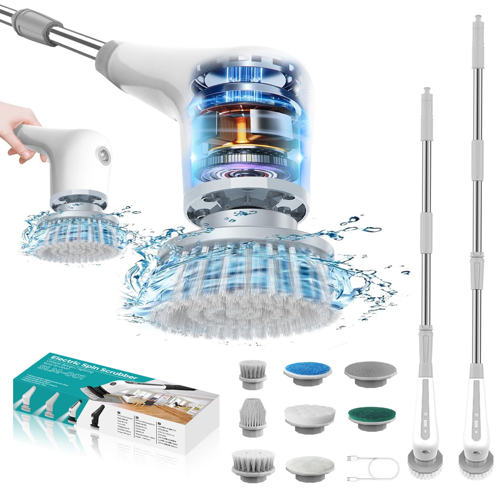 Finelien Electric Spin Scrubber, Cordless Shower Cleaner 48" ABS ...