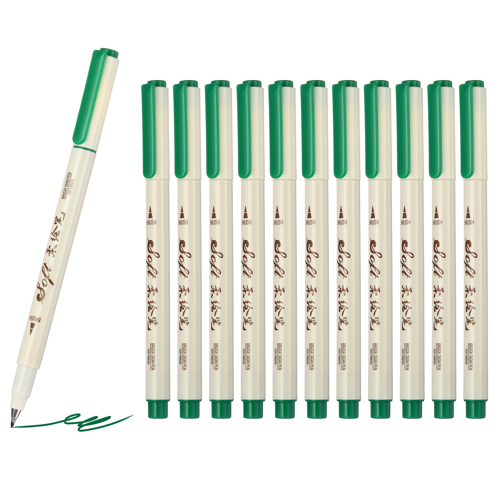 Fineliner Colored Pens, 12 Pcs Green Felt Brush Tip Fineliner Marker ...