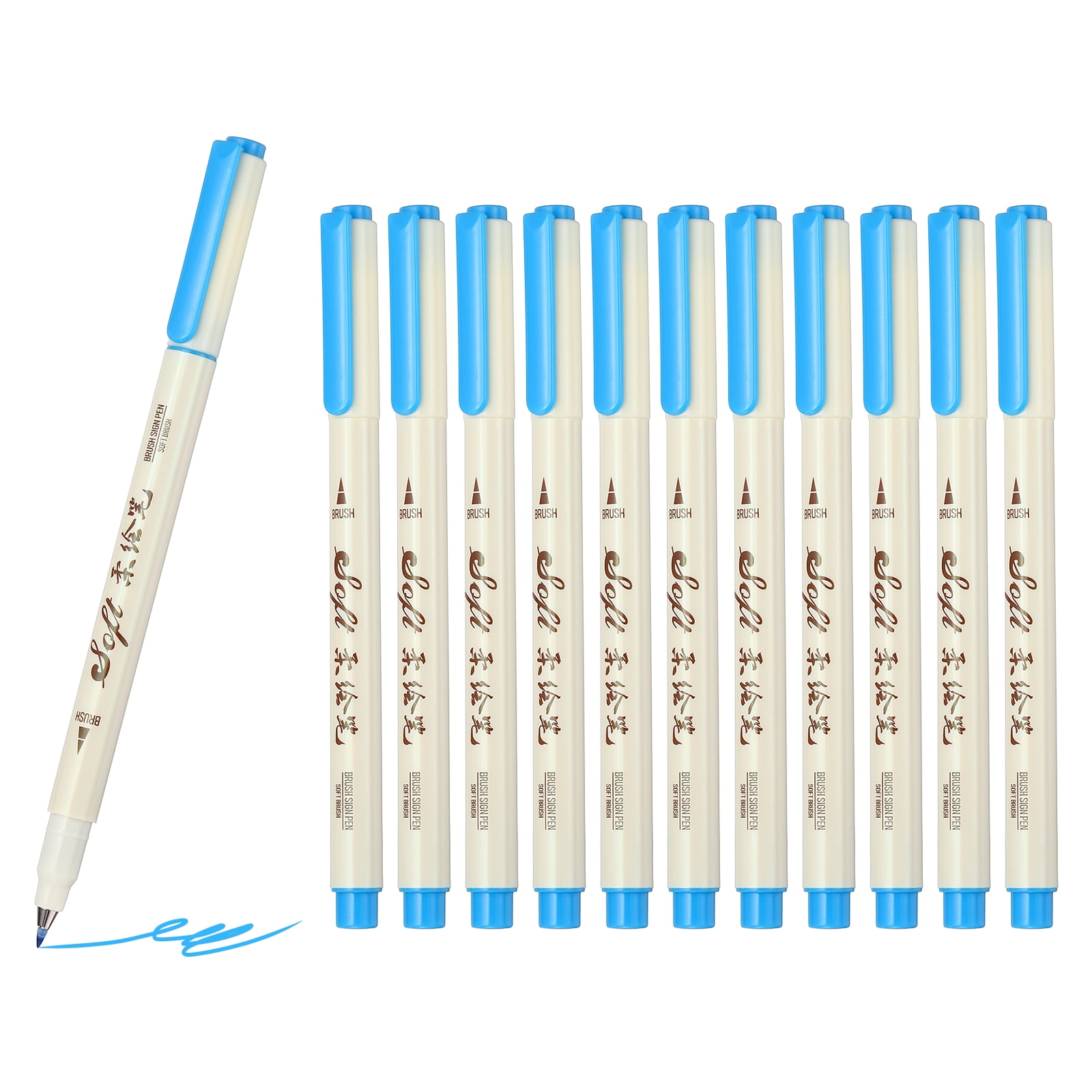 Fineliner Colored Pens, 12 Pcs Sky Blue Felt Brush Tip Fineliner Marker ...