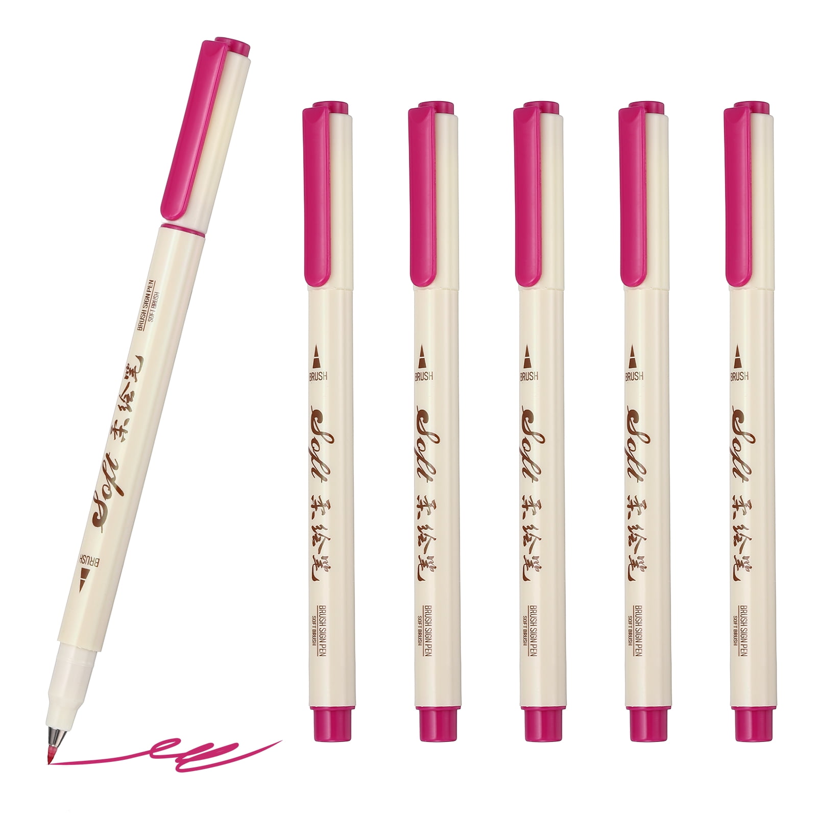 Fineliner Colored Pens, 6 Pcs Pink Felt Brush Tip Fineliner Marker ...