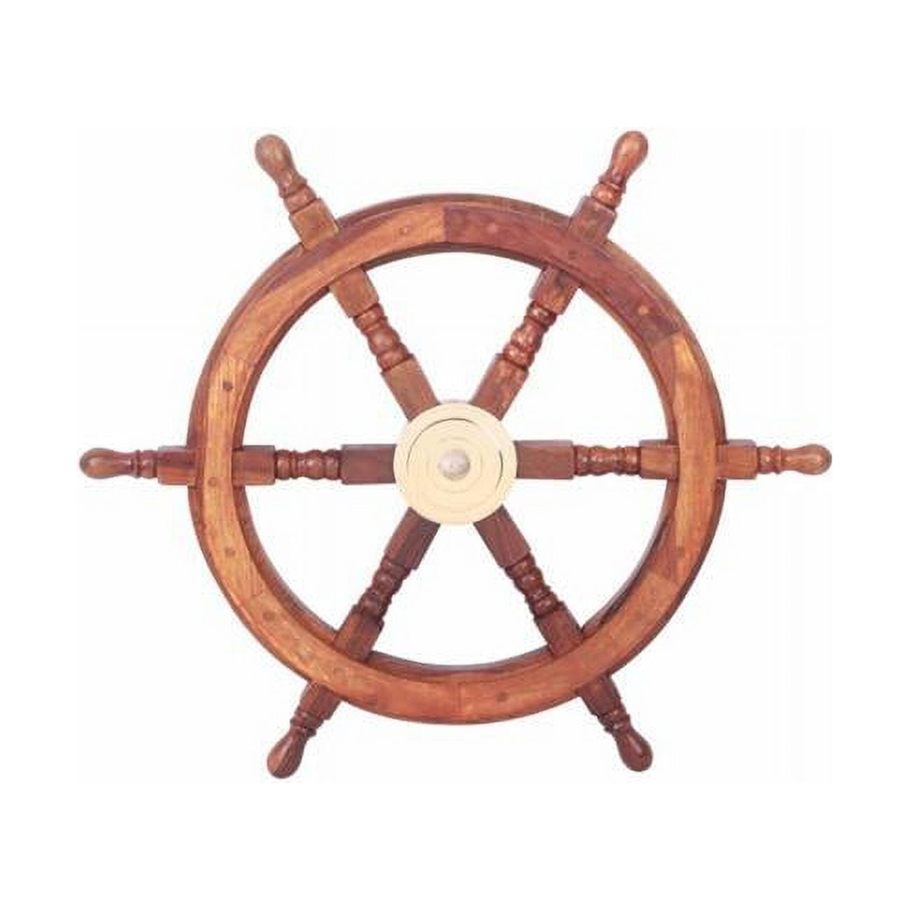 Finely Designed Sheesham Wood and Brass Ship Wheel, Brown - Walmart.com