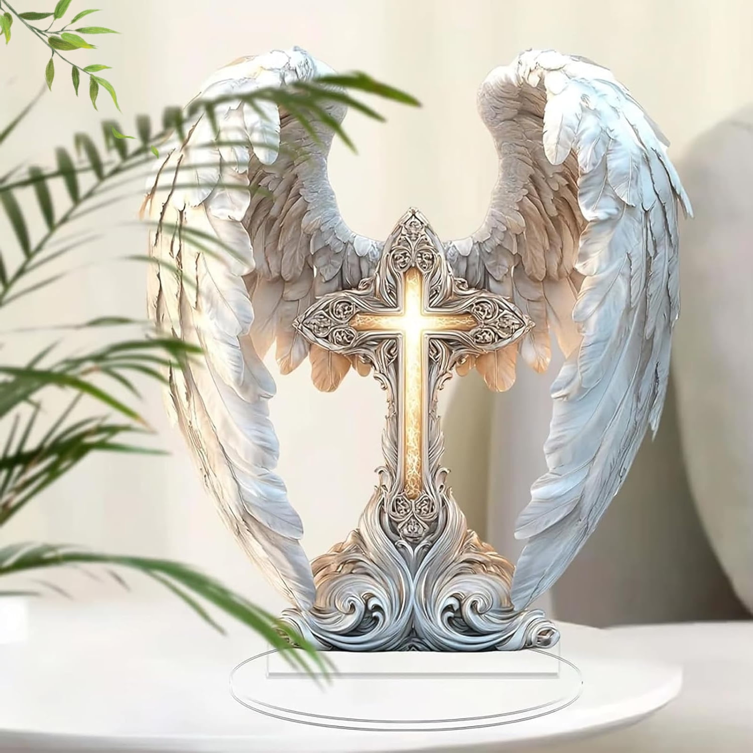 Finely Detailed Wings Gracefully Wrap Around the Cross, Gorgeous Angel ...
