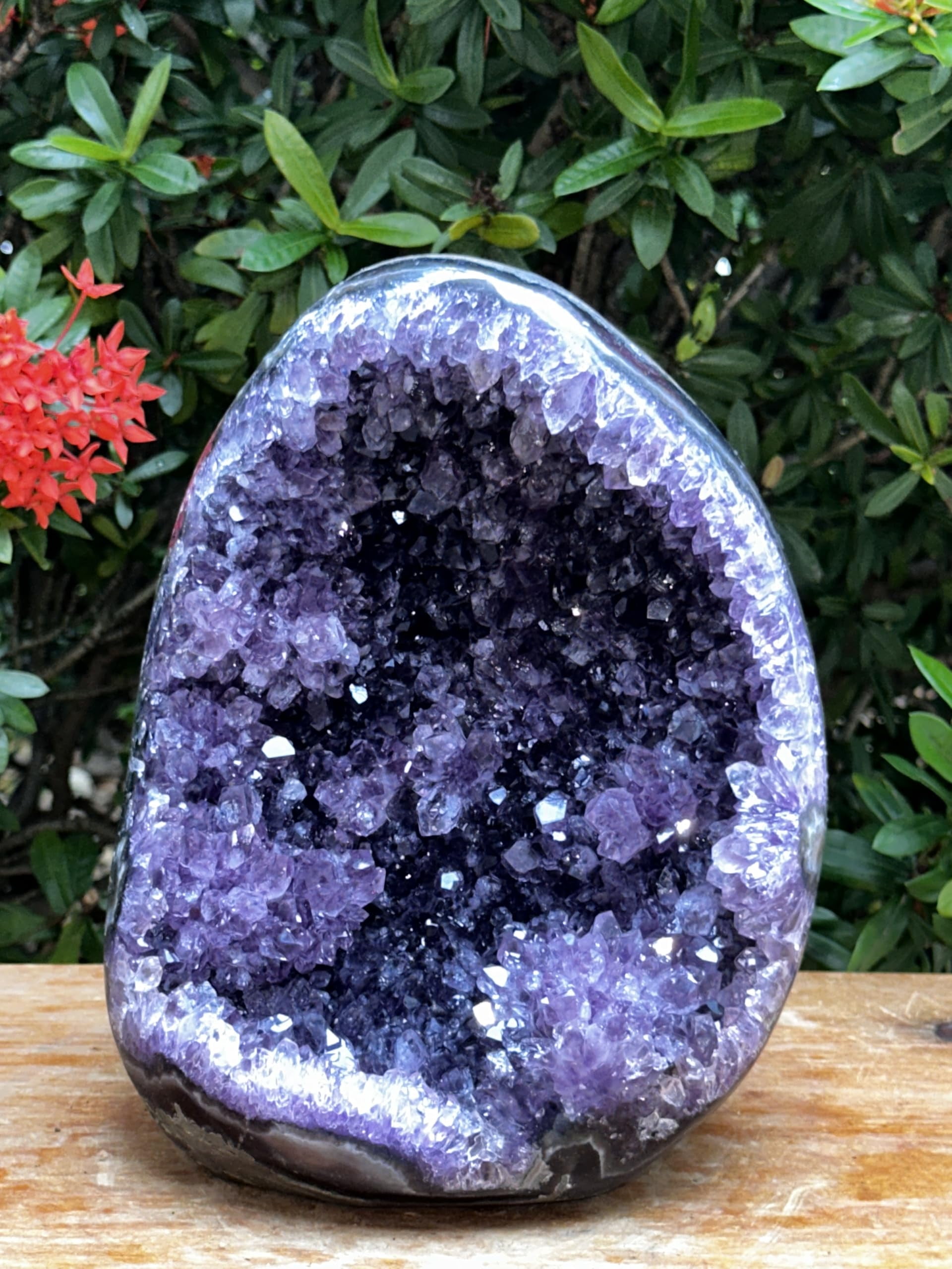 Finely Polished Uruguayan Deep Purple Amethyst Cluster With Cut Base, Standing Amethyst Geode ...