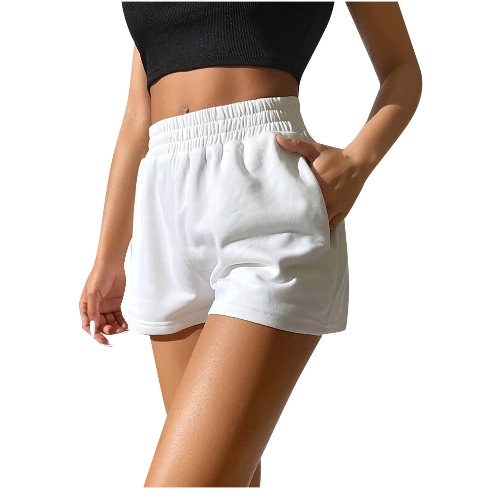 Finelylove Sweat Shorts Women Cute Shorts High Waist Rise Walking Solid ...