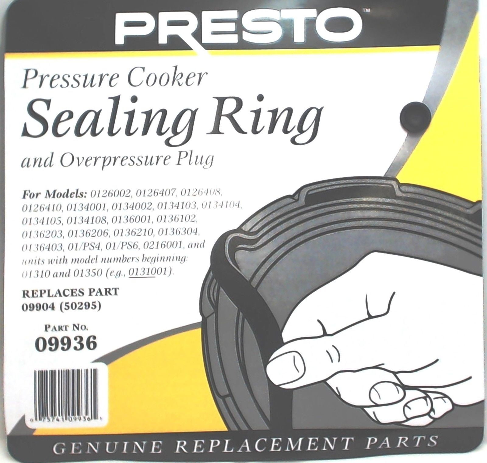 Finest By Presto Presto Pressure Cooker Sealing Ring & Plug 09936 ...