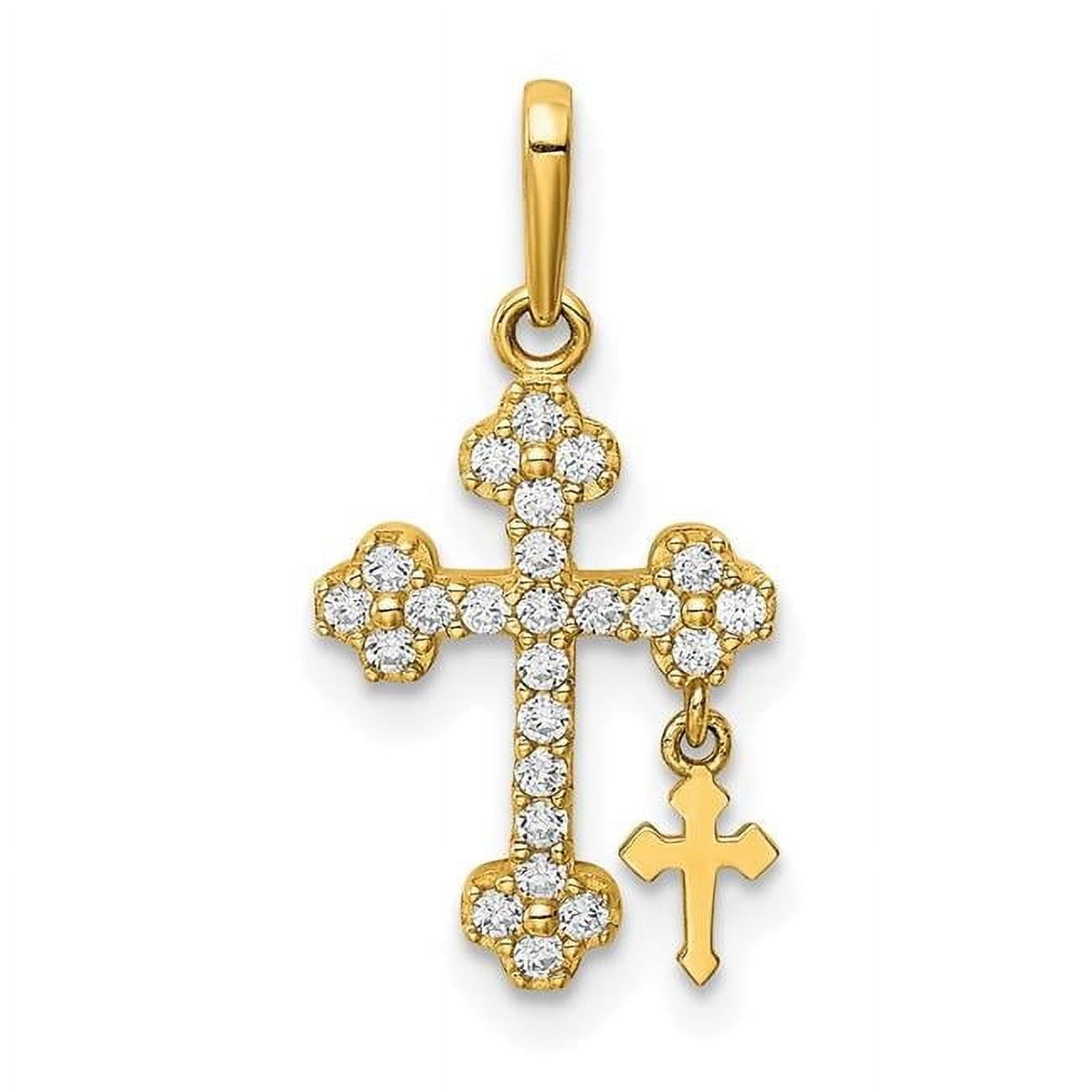 Finest Gold 10K Yellow Gold CZ Budded Cross with Cross Dangle Pendant ...