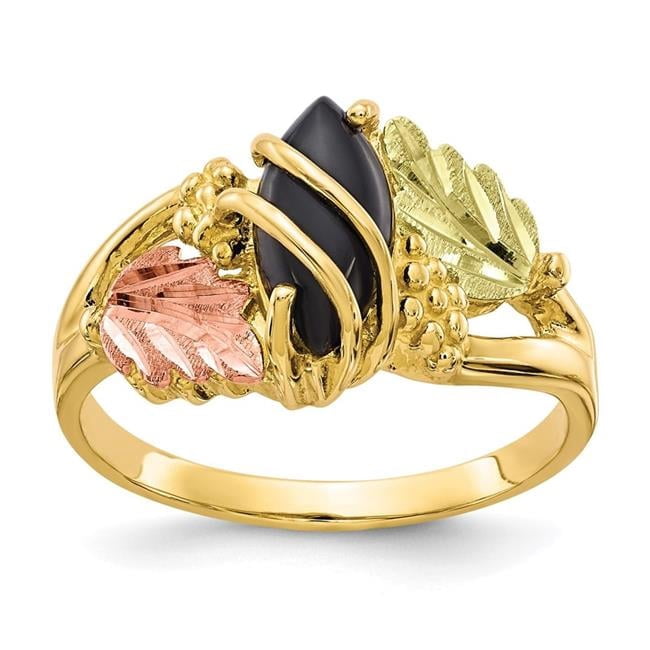 Finest Gold 10K Yellow Gold Tri-Color Black Hills Gold Onyx Ring - Size ...
