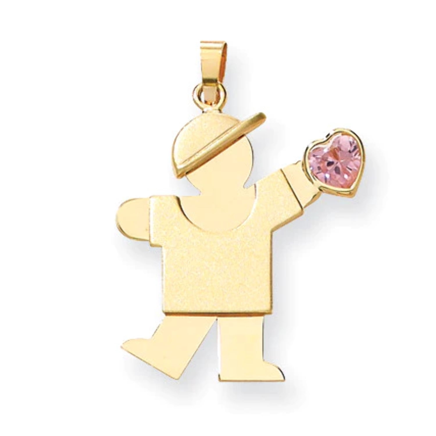 14k The Kids Boy with Pink CZ October Birthstone Engravable Kiss Charm ...