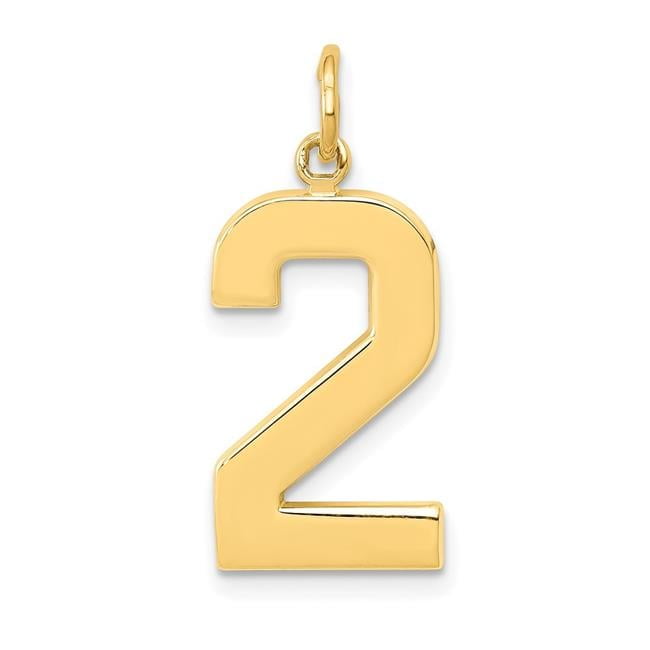 Finest Gold 14K Real Solid Jewelry, Large Polished Number 2 Charm ...