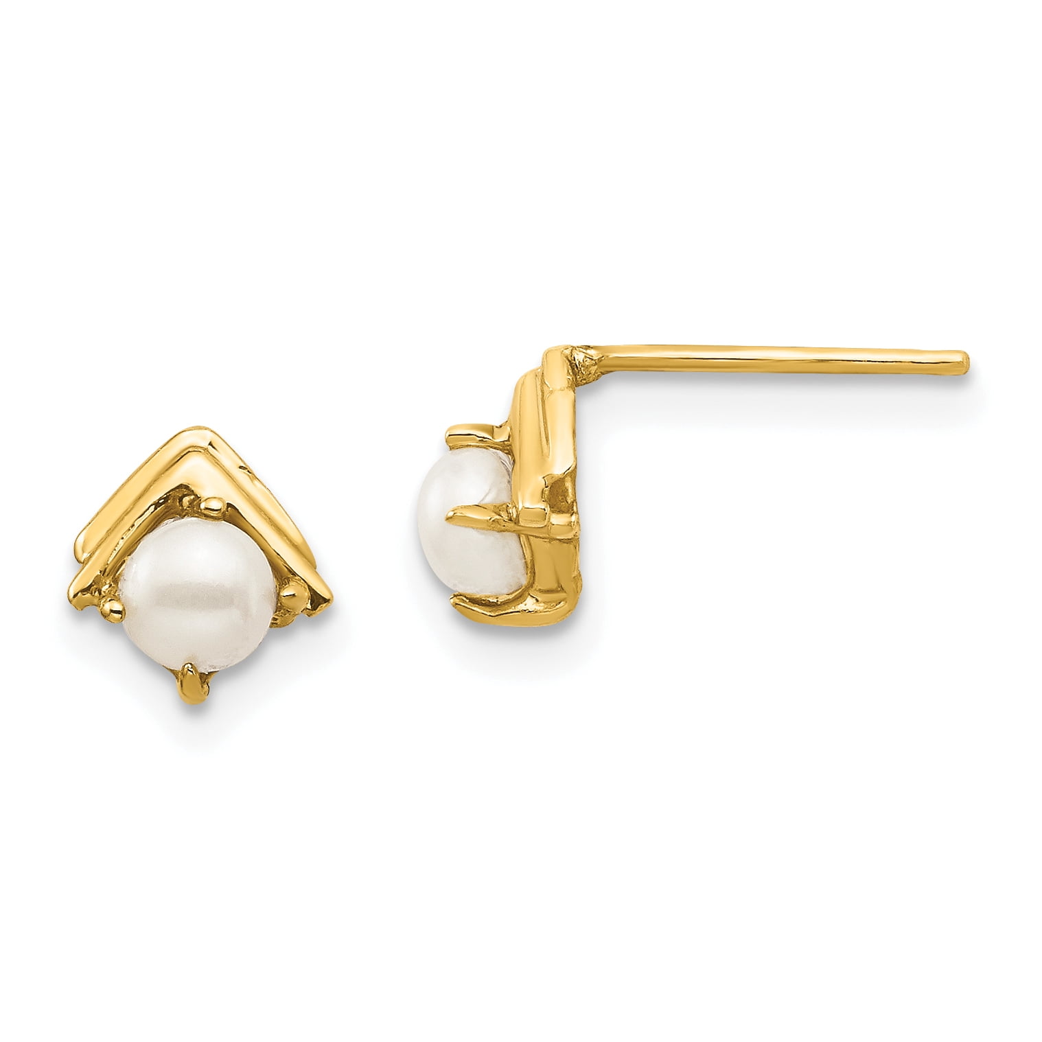 Madi K 14k 3-4mm White Button Freshwater Cultured Pearl Post Earrings ...
