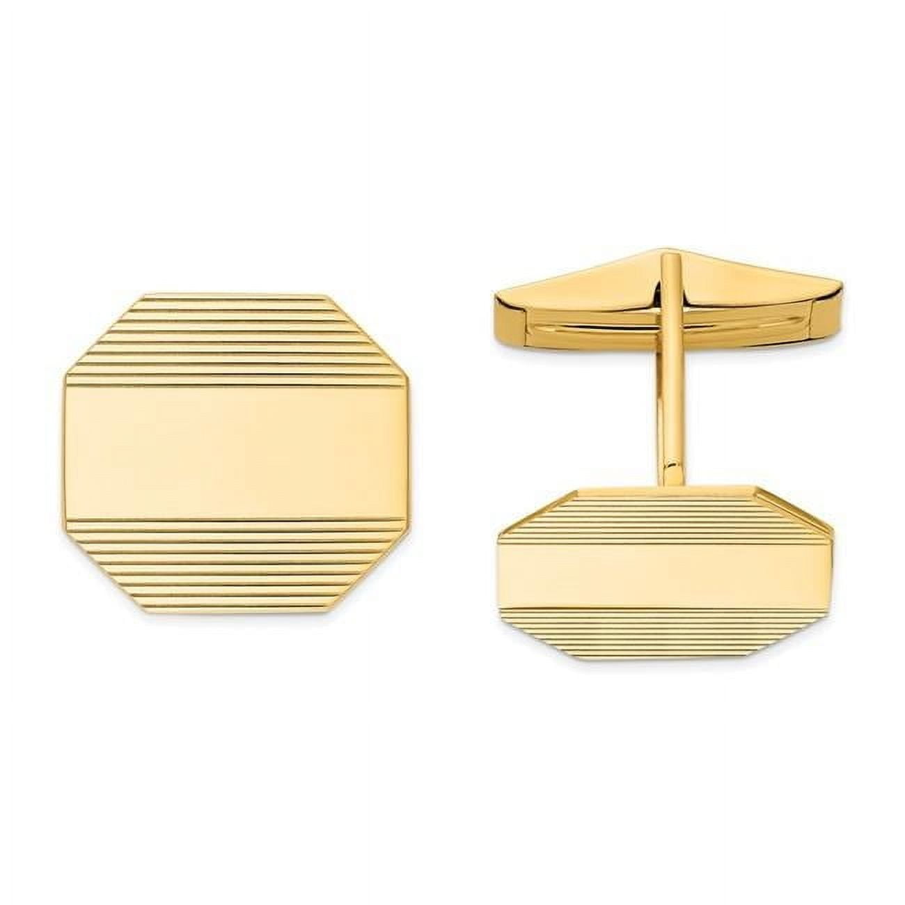 Finest Gold 14K Mens Rectangular Octagon with Line Design Cuff Links ...