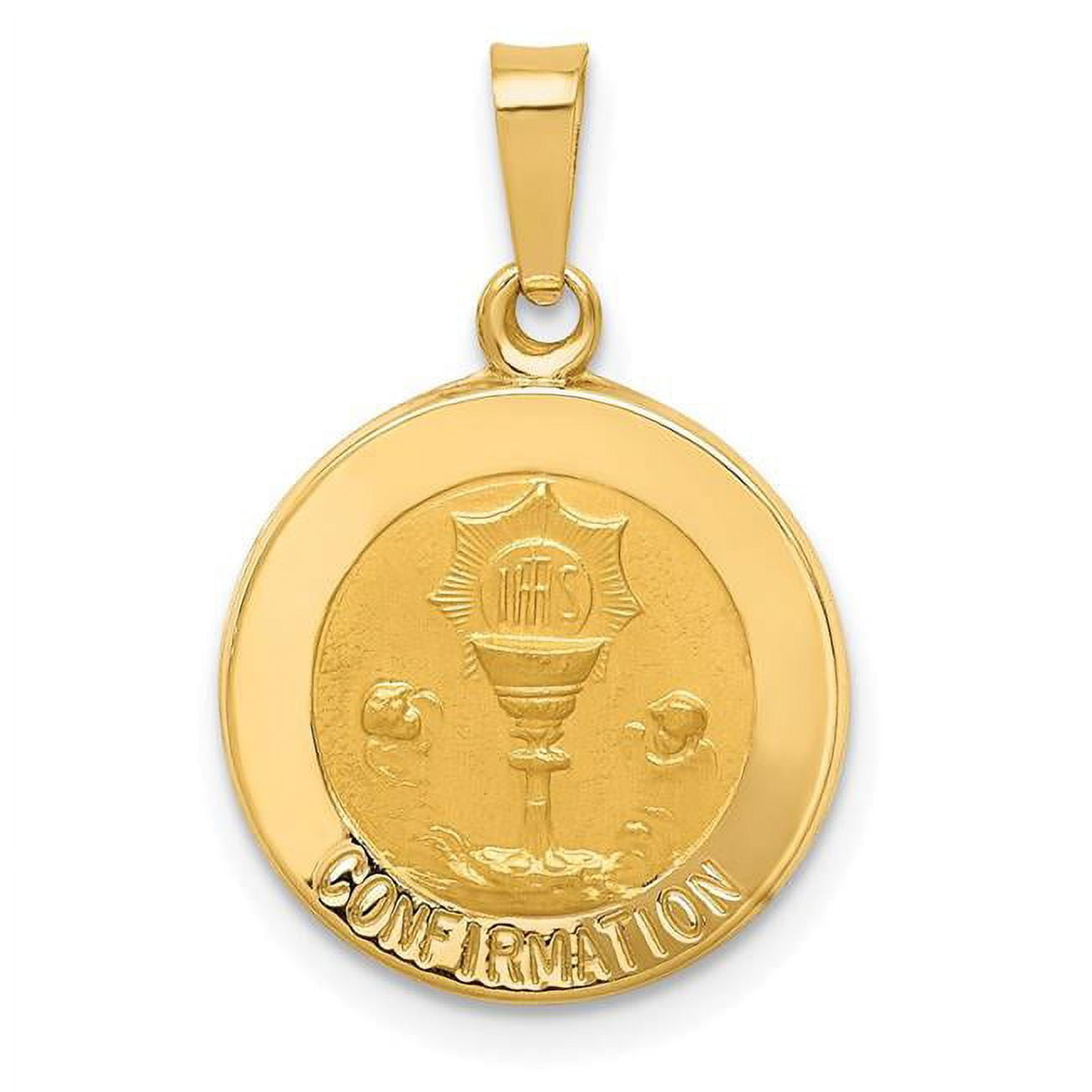 Finest Gold 14K Polished & Satin Confirmation Medal Hollow Pendant ...