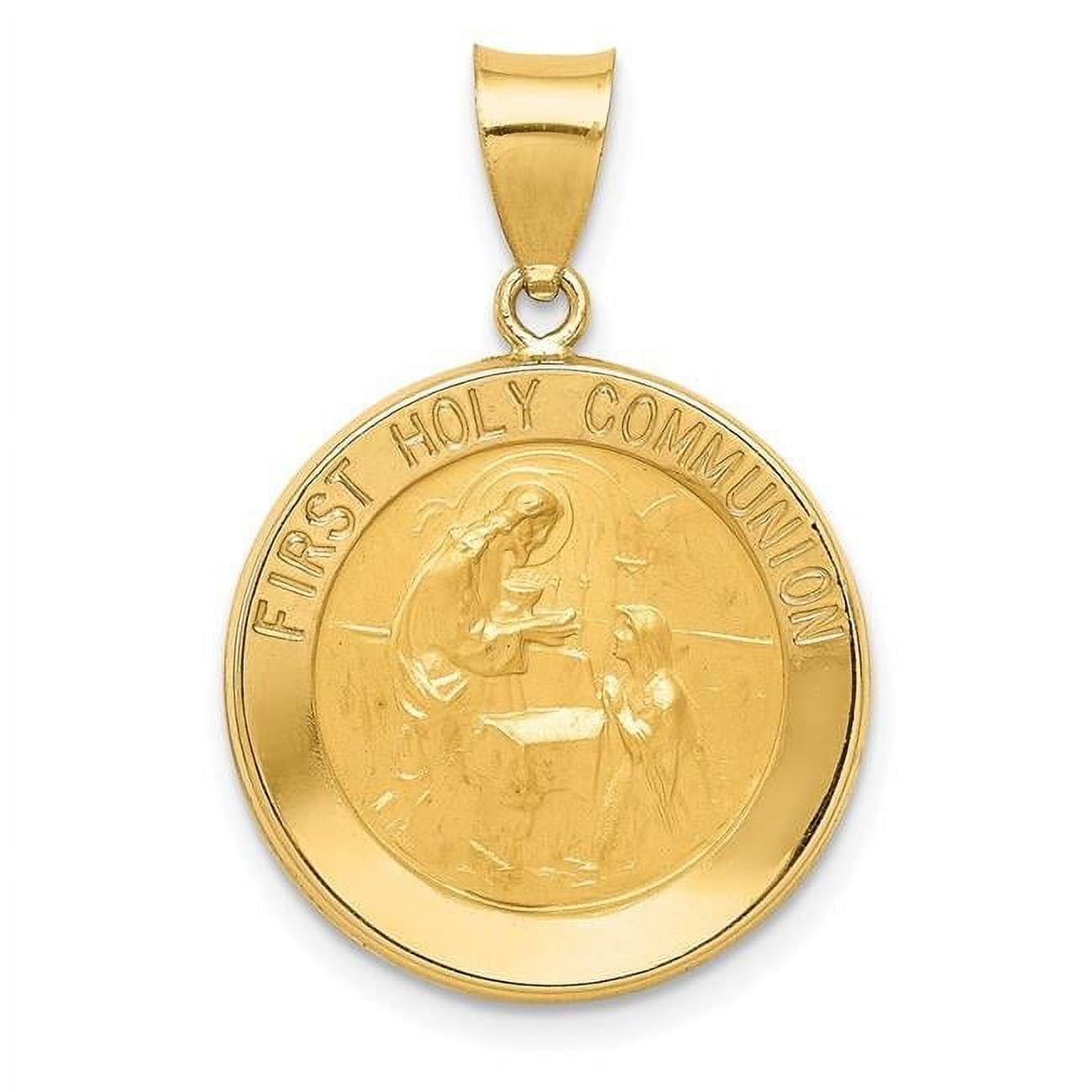 Finest Gold 14K Polished & Satin First Holy Communion Medal Hollow ...