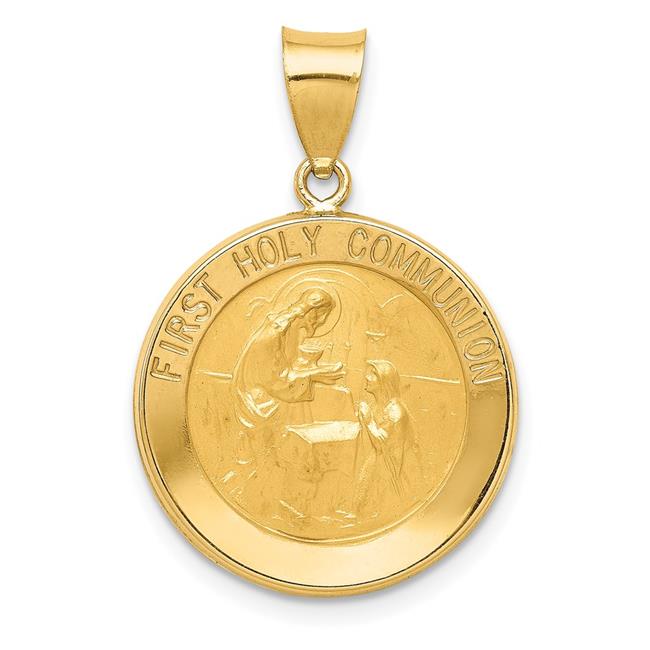 Finest Gold 14K Polished & Satin First Holy Communion Medal Hollow ...