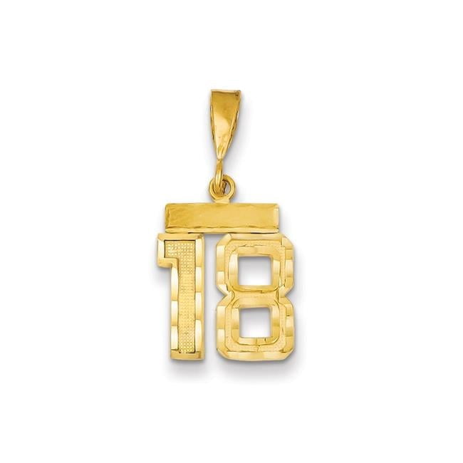 Finest Gold 14K Solid Yellow Gold Number 18 Charm Pendant with Brushed ...