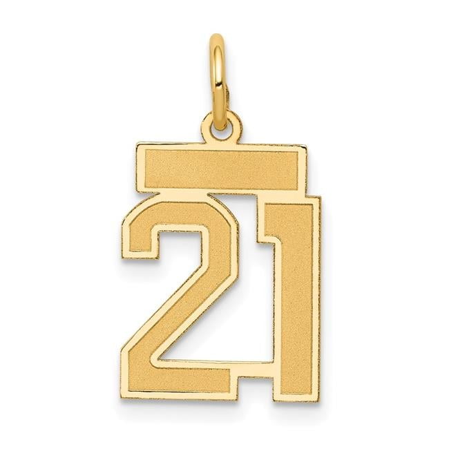 14k Yellow Gold Satin Brush Finish Small Size Number 21 Charm Pendant ...