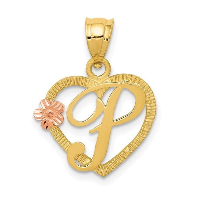Finest Gold 14K Two-Tone Heart Letter P Initial Pendant - Walmart.com