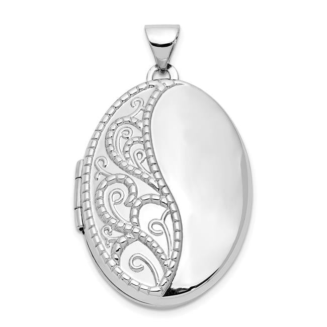 Lockets 14k White Gold Fancy Half Swirl Design 26mm Oval Locket ...