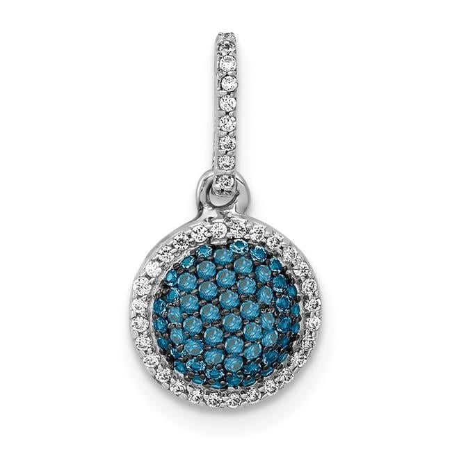 Finest Gold 14K White Gold Blue Diamond Circle Cluster Pendant ...