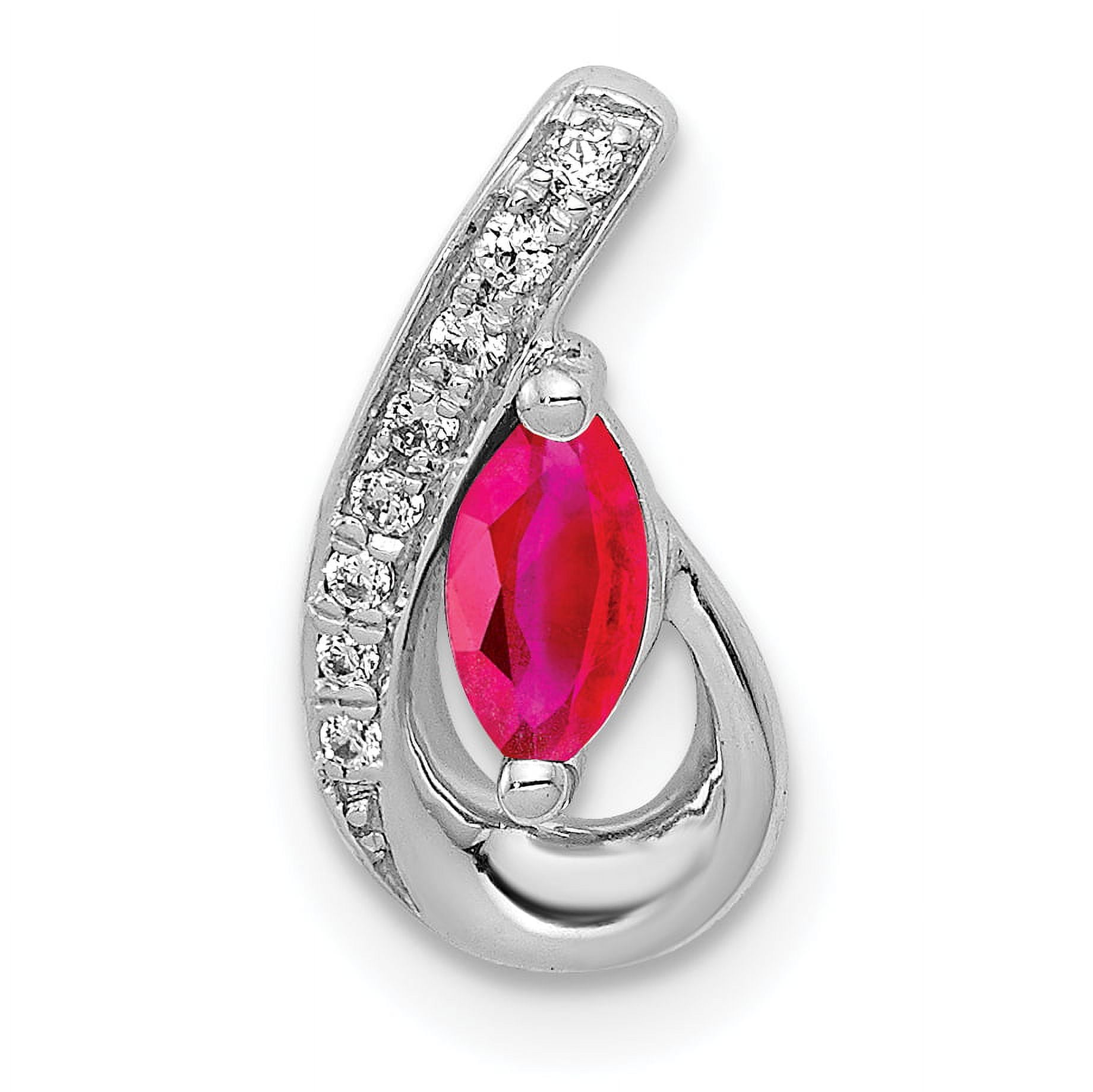 Finest Gold 14K White Gold Diamond & 0.28CT Ruby Teardrop Chain Slide ...