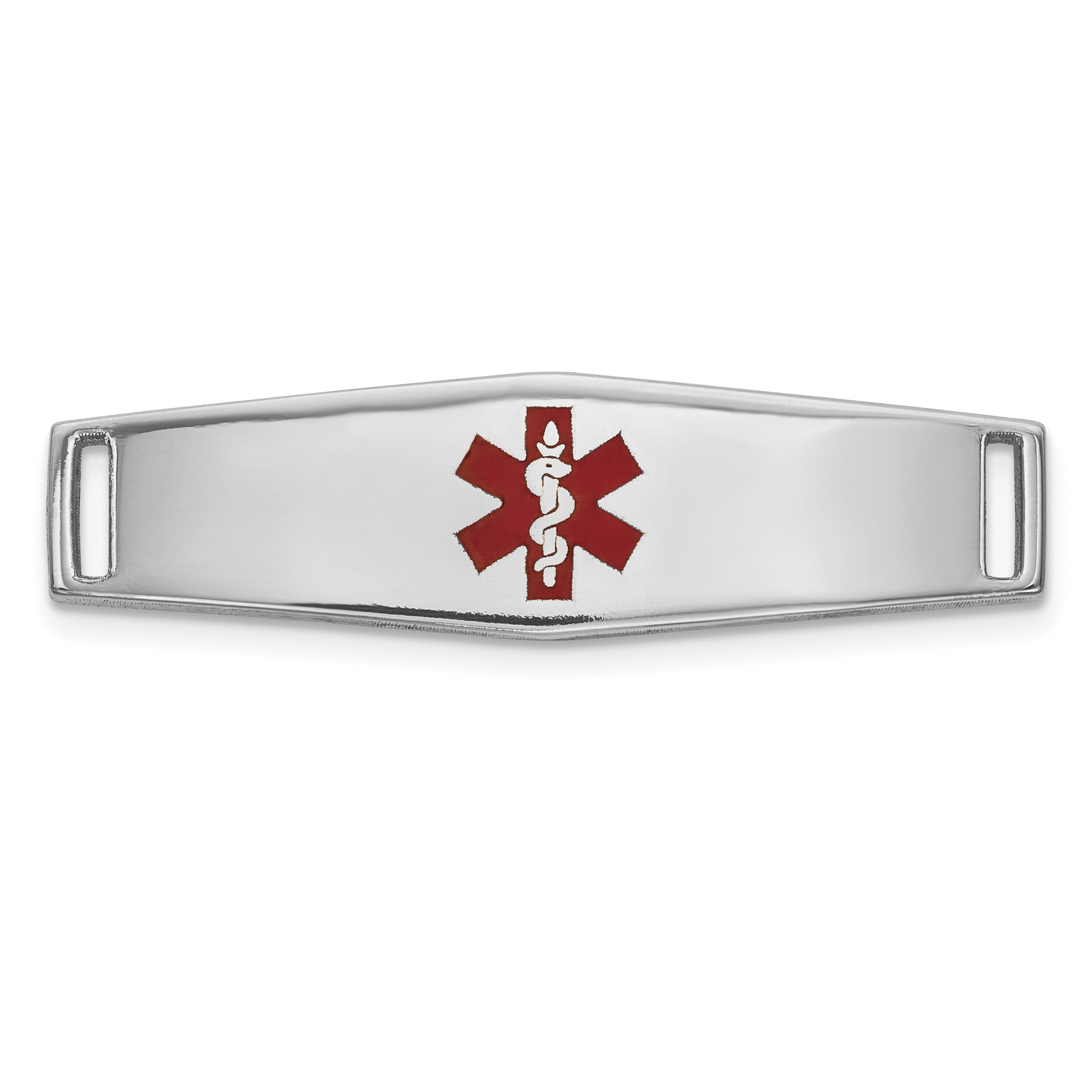 14k White Gold Polished 24x7mm Centered Red Epoxy Enameled Medical ID ...
