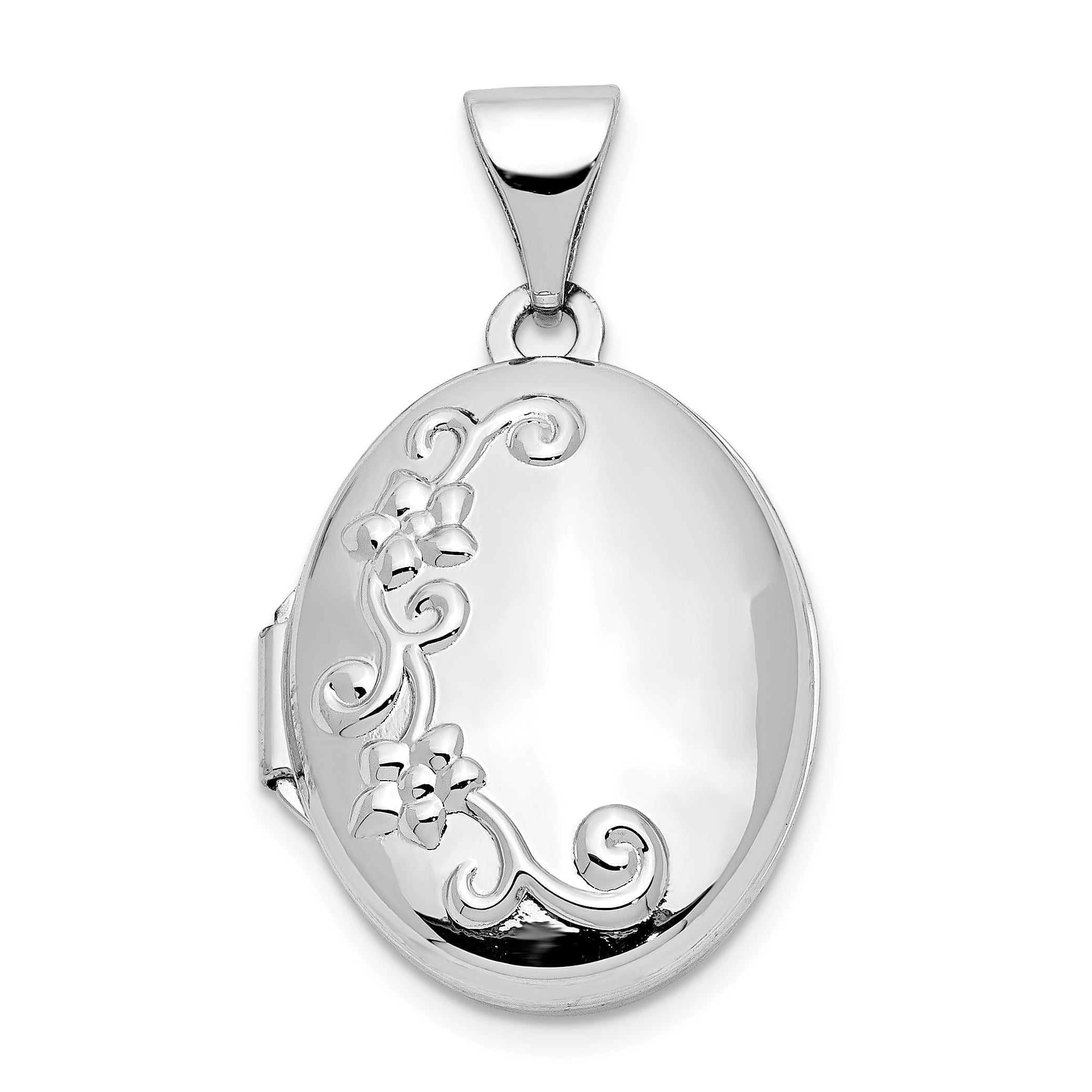 Lockets 14k White Gold Floral 17mm Oval Locket - Walmart.com