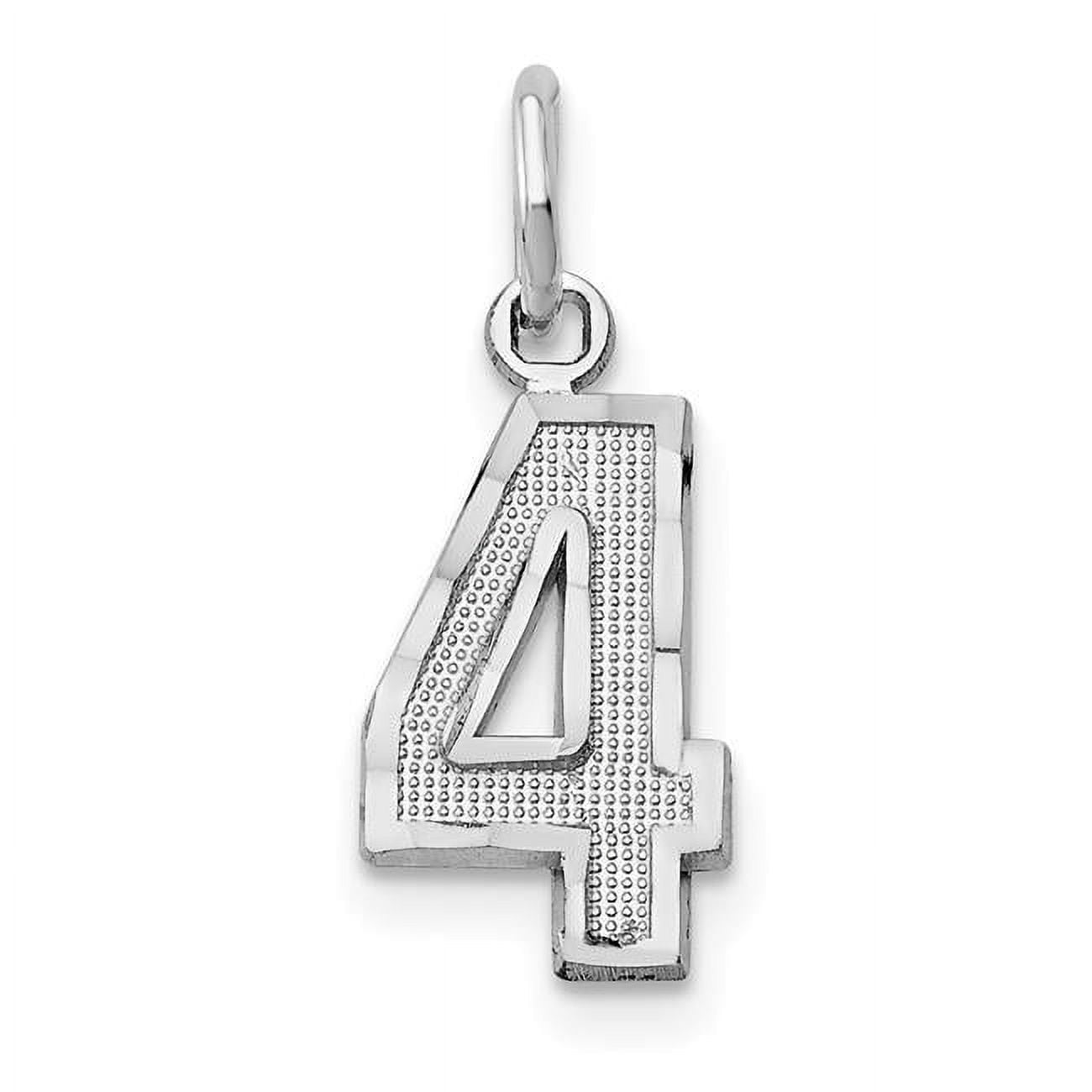 Finest Gold 14K White Gold Small Brushed Diamond-cut Number 4 Charm ...