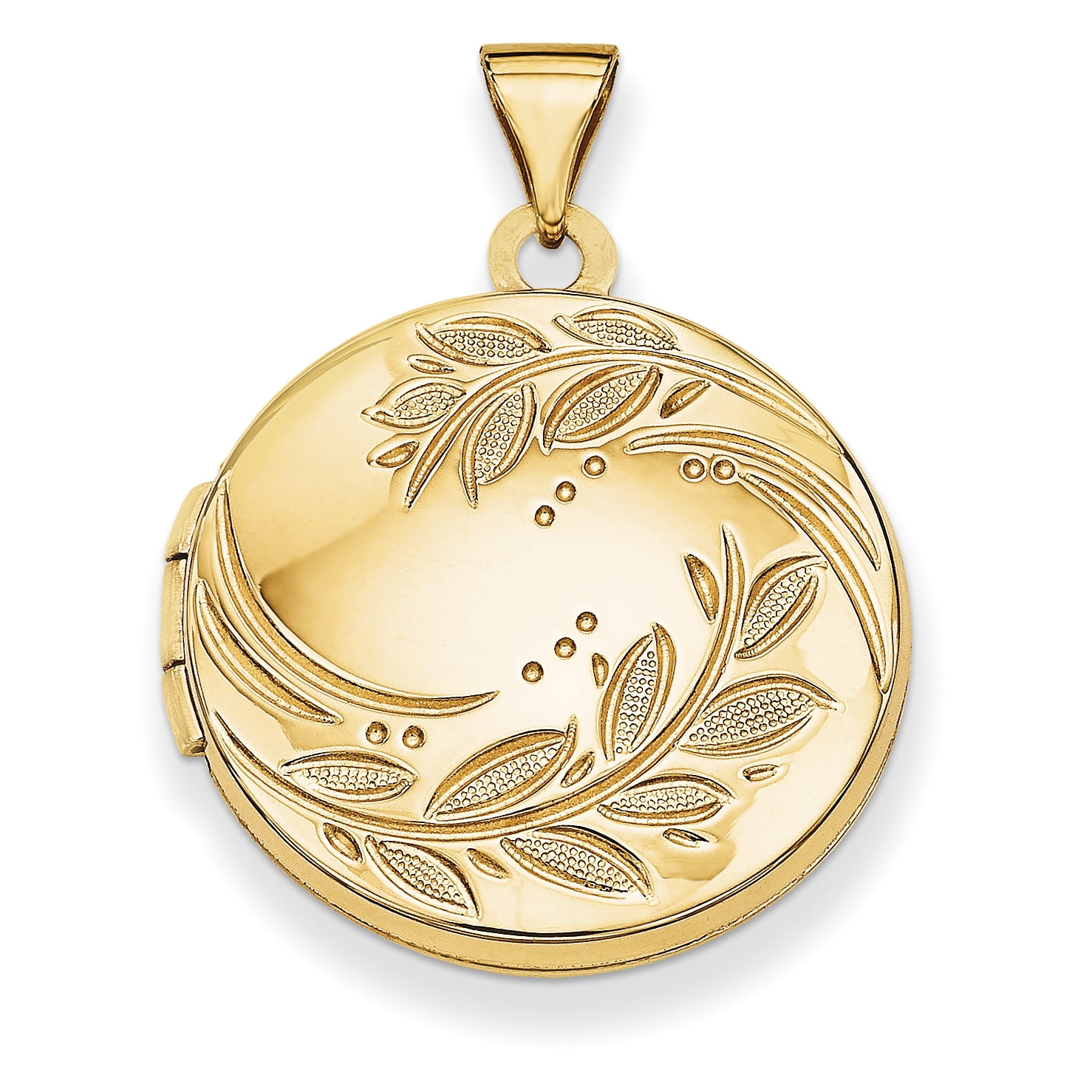 Lockets 14k Polished Leaves 20mm Round Locket - Walmart.com