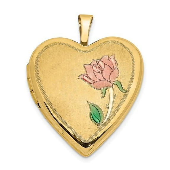 Lockets 14K Pink and Green Enamel Rose 20mm Heart Locket - Walmart.com