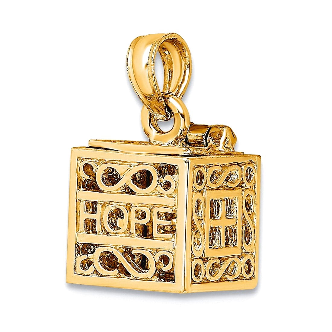 14k Yellow Gold Solid Hinged Polished Faith and Hope Prayer Box Charm ...