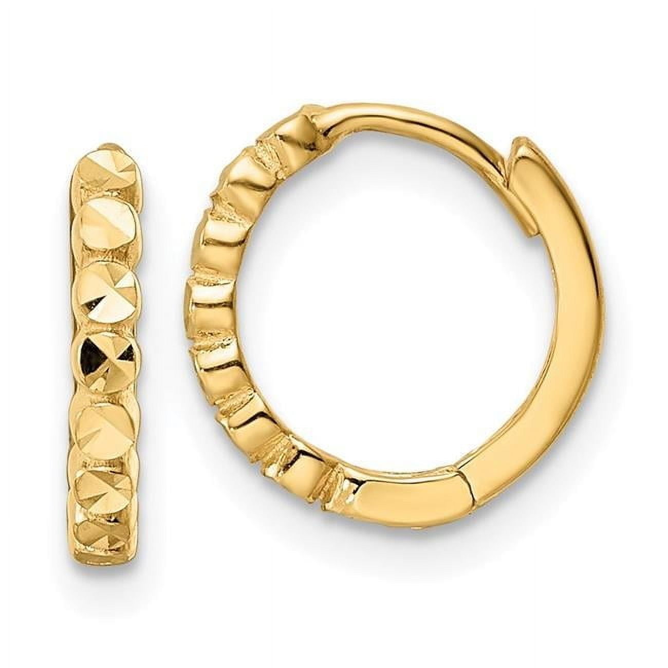 Finest Gold 14K Yellow Gold Diamond-Cut 2 x 12 mm Hinged Hoop Earrings ...