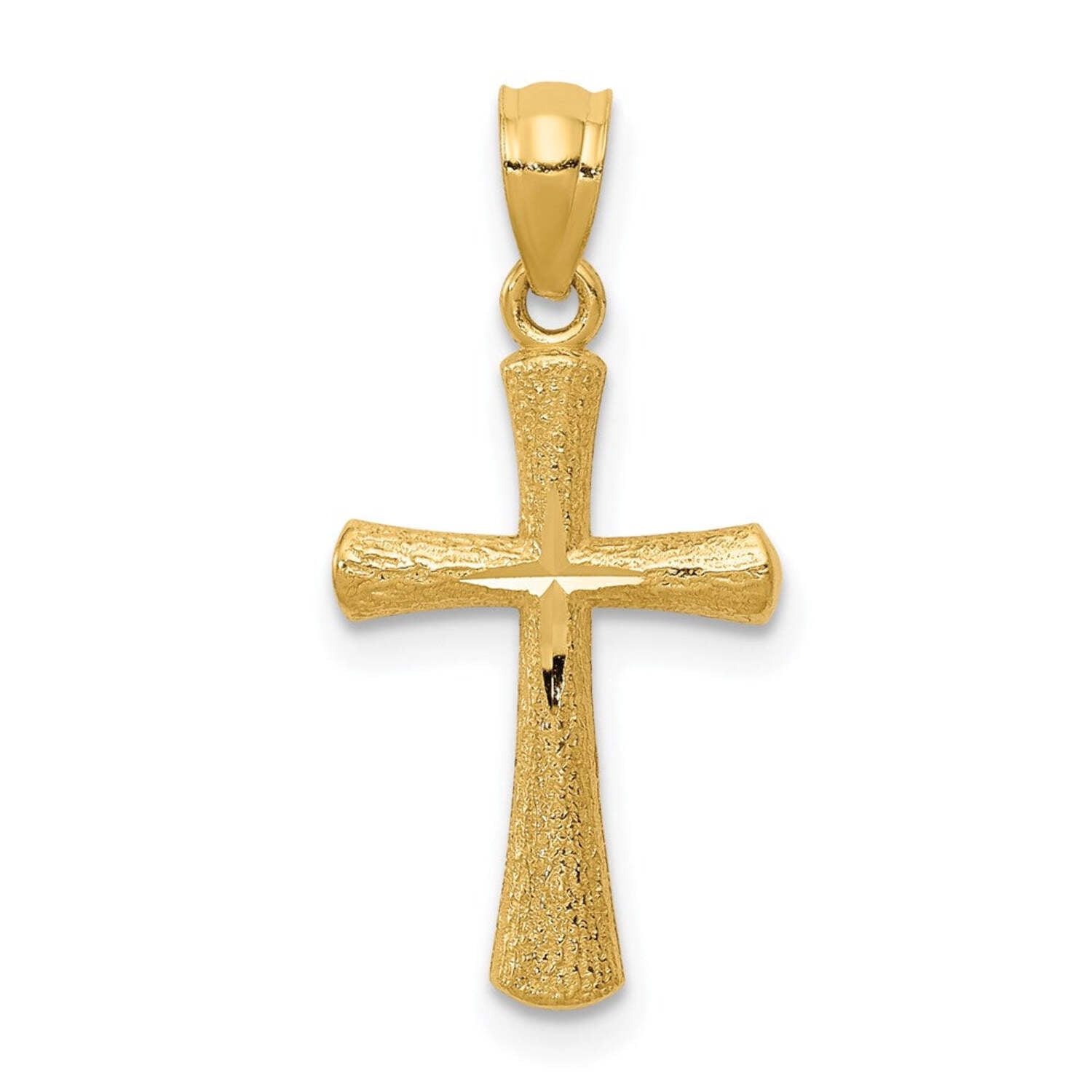 14K Yellow Gold Diamond-Cut Cross Pendant, Solid, Themed, Concave, 23mm ...