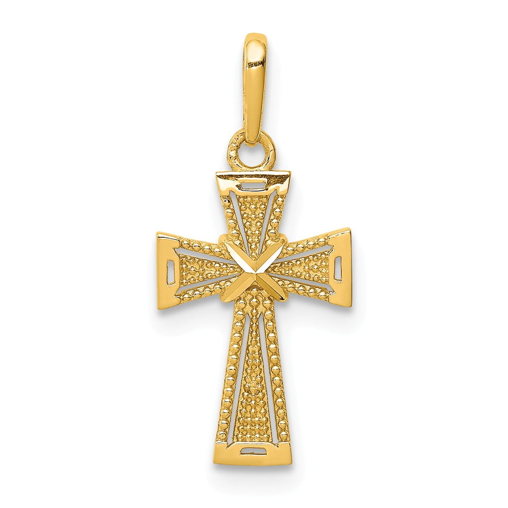 Finest Gold 14K Yellow Gold Diamond-Cut Cross Pendant - Walmart.com