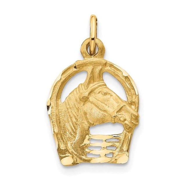 14k Yellow Gold Diamond-cut Horse Head in Horseshoe Charm - Walmart ...