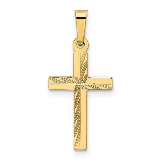 14k Yellow Gold Diamond Cut Small Hollow Cross Pendent - Walmart.com