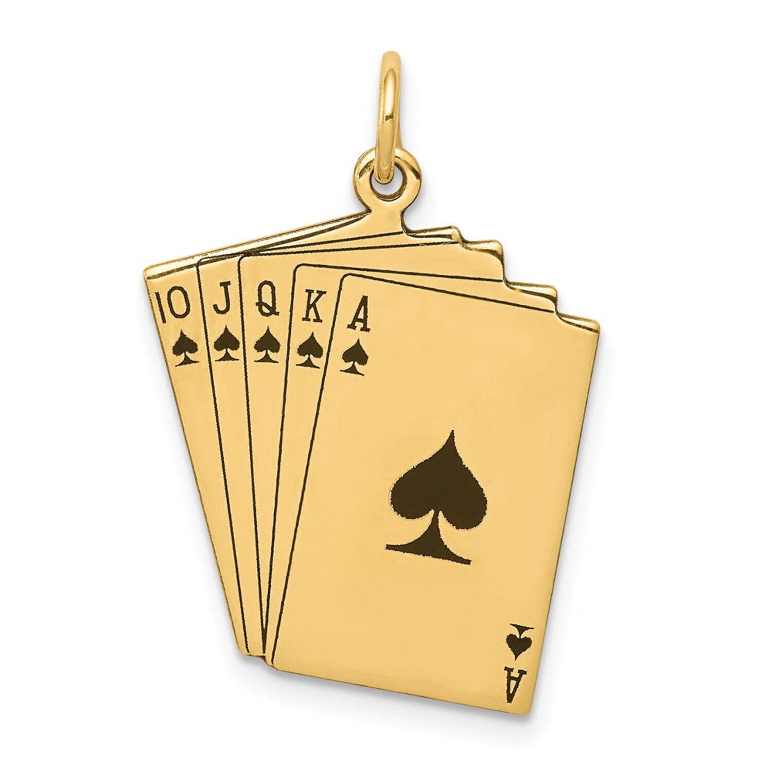 14k Yellow Gold Polished Black Enameled Finish Royal Flush Playing ...